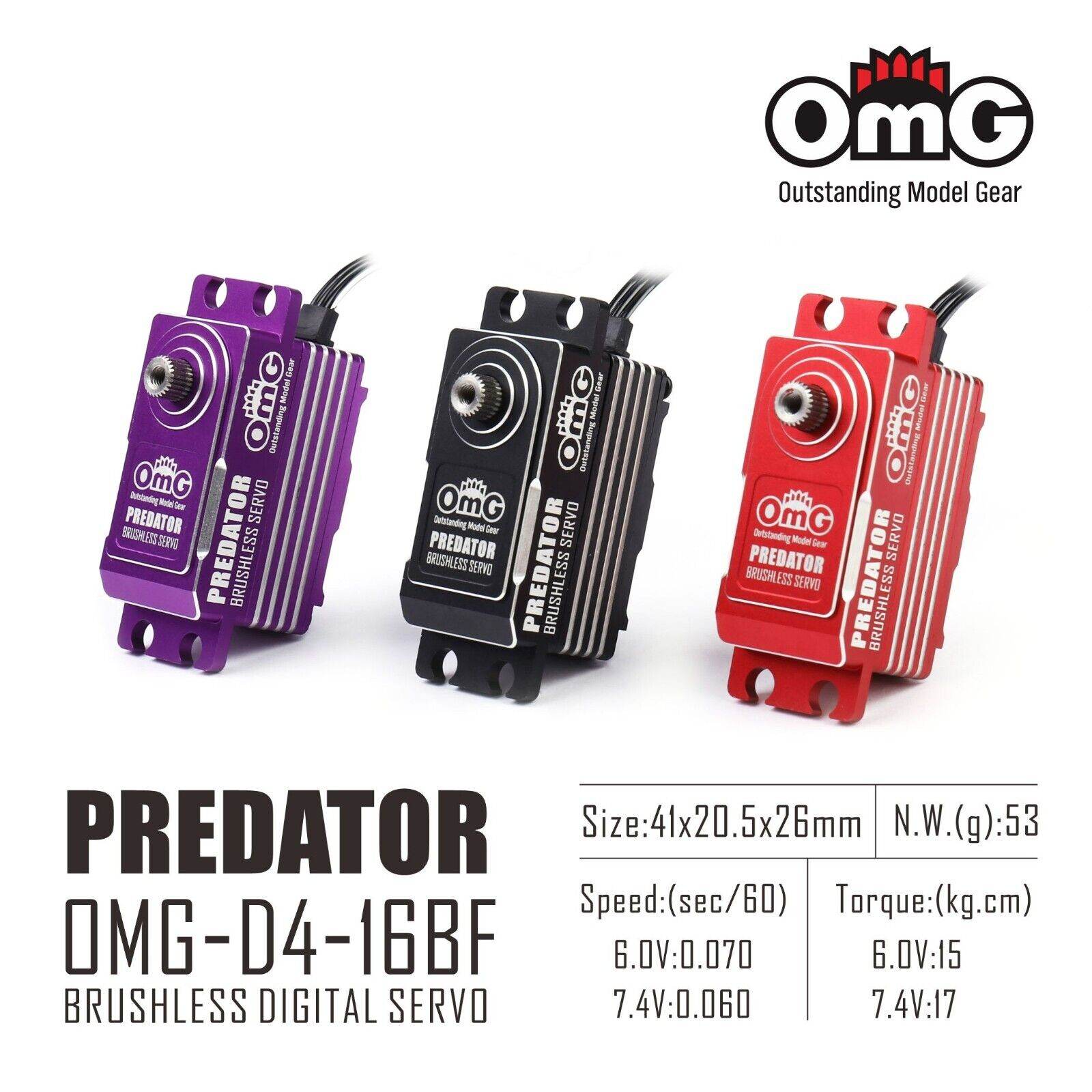 OMG Predator Servo - 17kg Brushless Digital 0.06s Low Profile RC Drift ...
