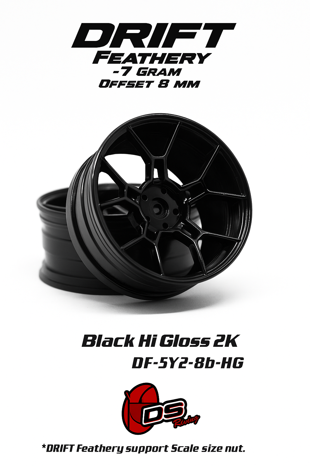 DS Racing Feathery 8mm RC Drift Wheels (Black, 2pcs) – Drift Manji RC